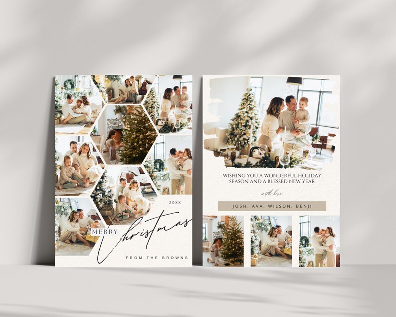 Photo Holiday Card Template, Printable Simple Christmas Card, Editable ...