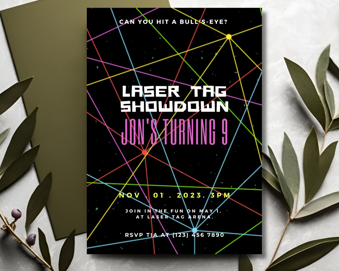 Laser Tag Birthday Invitation Template, Laser Tag Invitation, Neon Glow ...