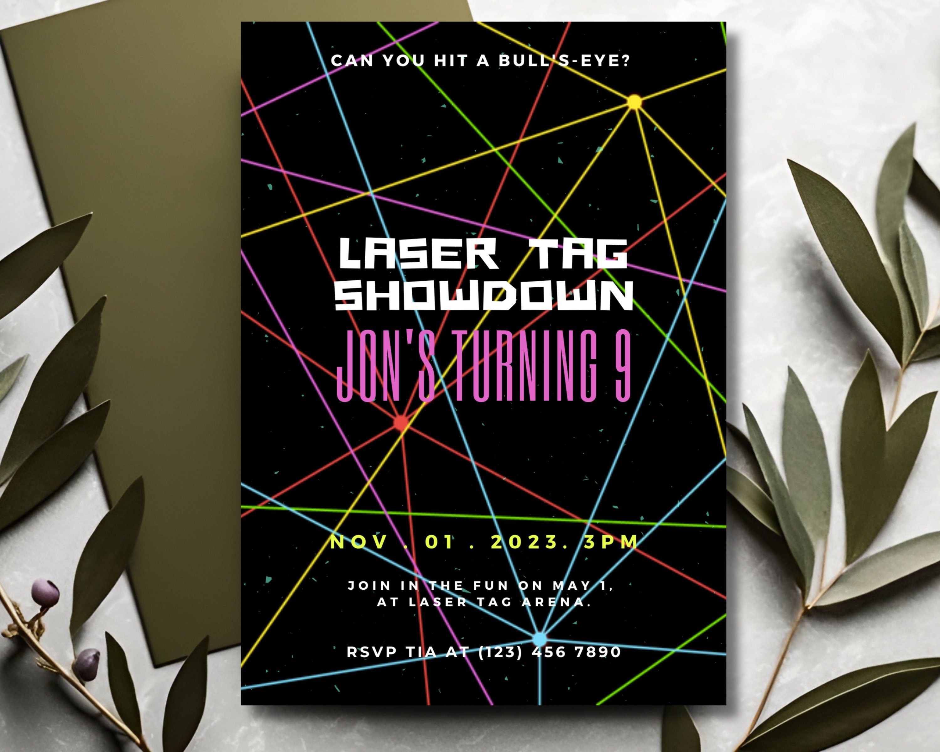 Laser Tag Birthday Invitation Template, Laser Tag Invitation, Neon Glow ...