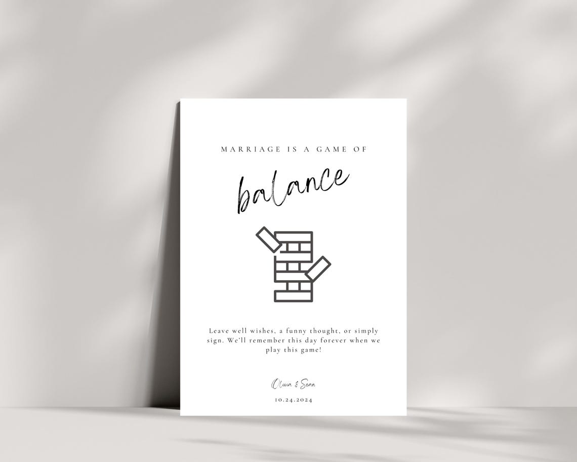 Jenga Guestbook Wedding Sign Template, Marriage is a Game of Balance ...