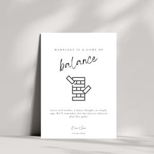 Jenga Guestbook Wedding Sign Template, Marriage is a Game of Balance ...