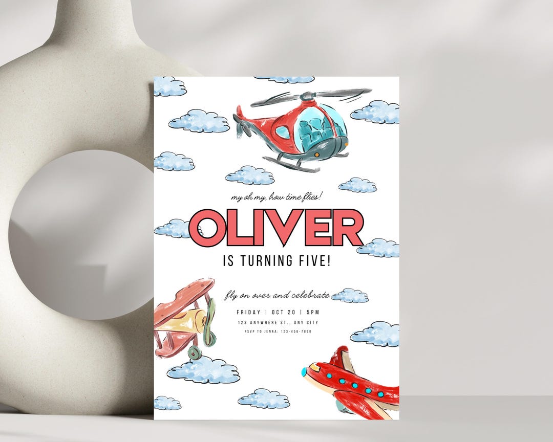 Editable Airplane Birthday Invitation, Aviation Theme Invite, Modern ...