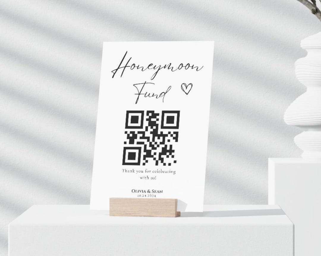 Honeymoon Fund QR Code Sign, Wedding Honeymoon Fund Sign, Venmo QR Code ...