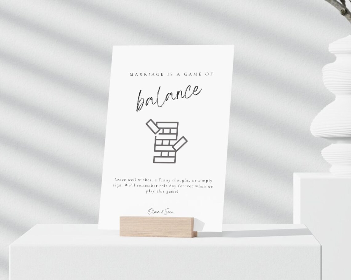 Jenga Guestbook Wedding Sign Template, Marriage is a Game of Balance ...