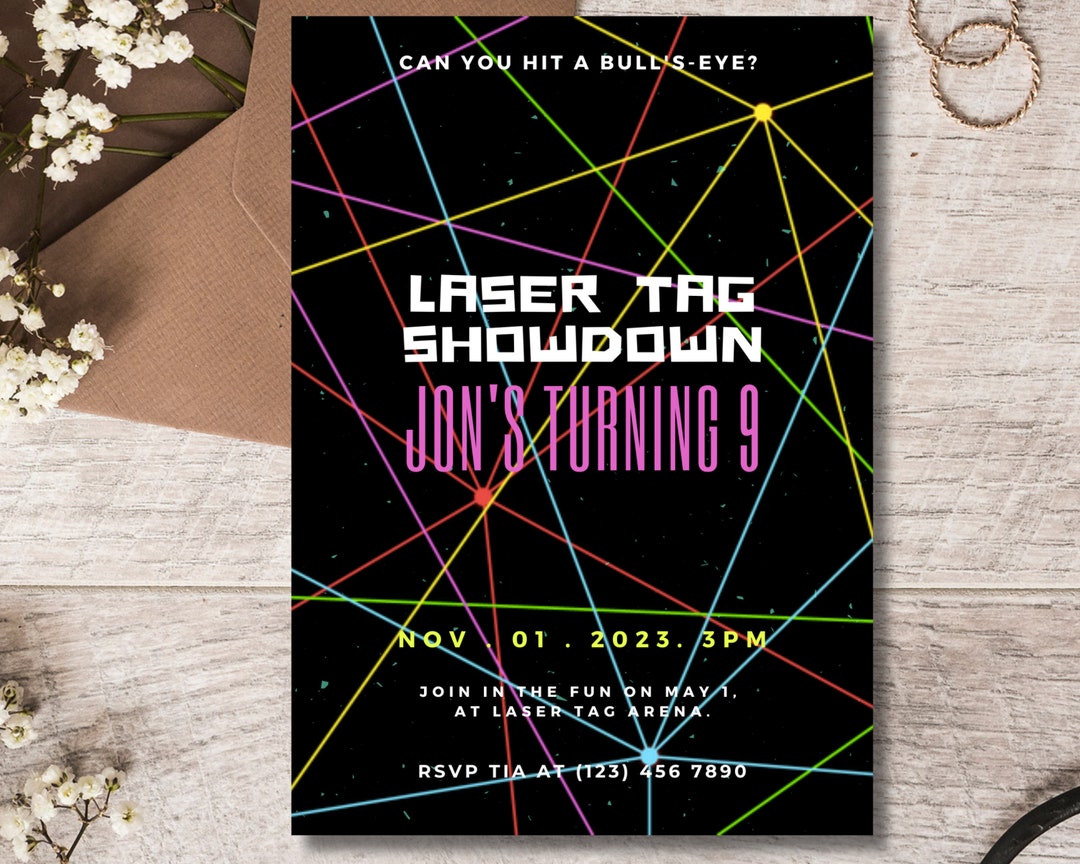 Laser Tag Birthday Invitation Template, Laser Tag Invitation, Neon Glow ...