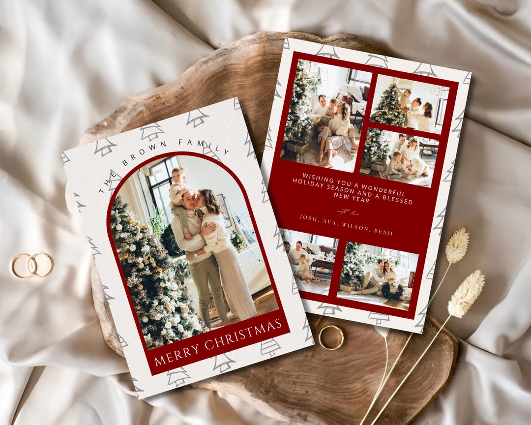 Boho Christmas Card Template, Photo Christmas Card, Arch Christmas Card ...