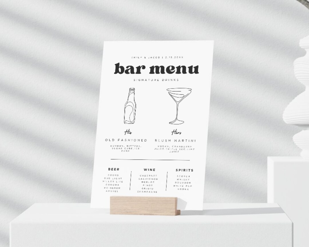 Modern Bar Menu Sign Template, Signature Drinks Canva Menu Sign, His ...
