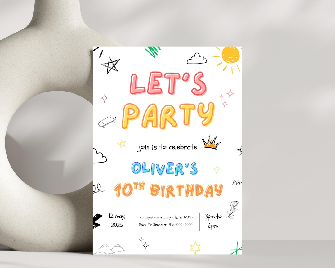 Simple Colorful Birthday Invite, Bright Party Invitation, Editable ...