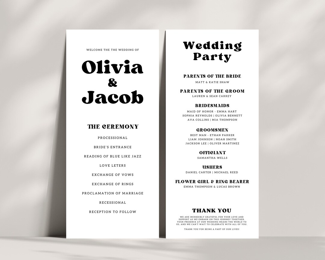 Retro Wedding Program Template, Canva Wedding Program, Printable ...