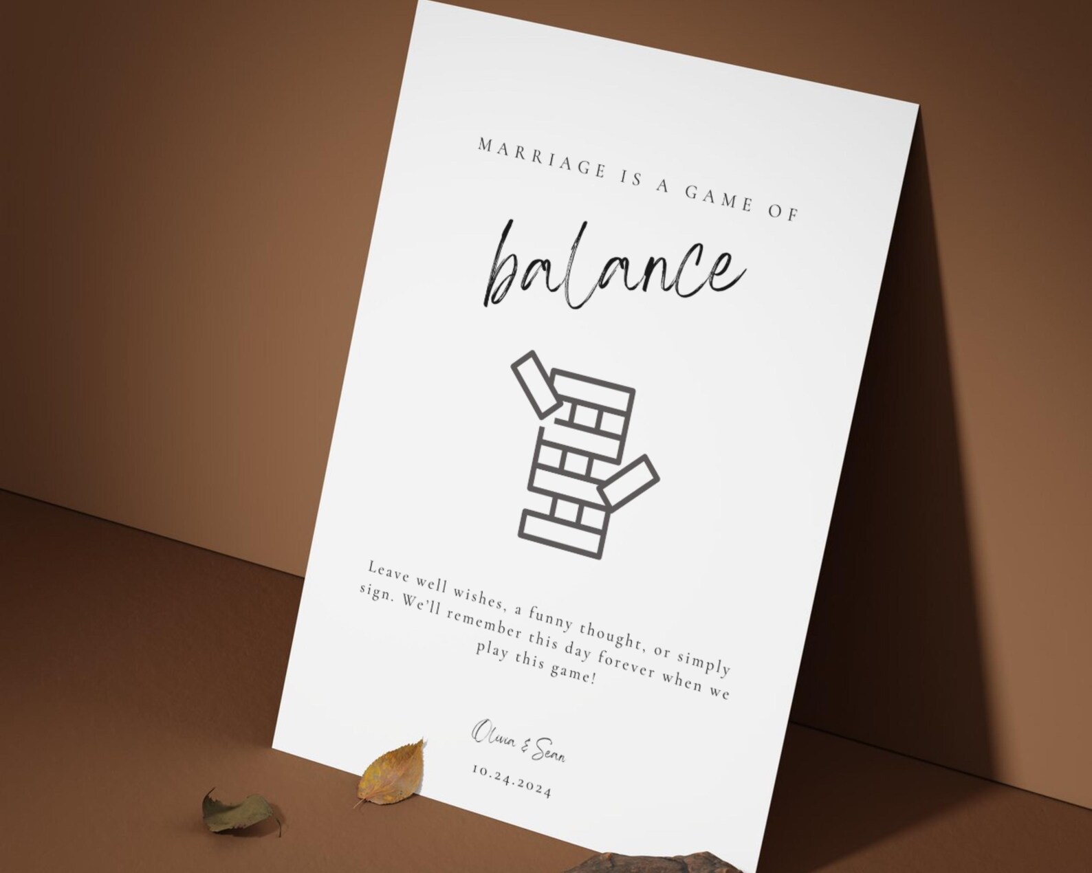 Jenga Guestbook Wedding Sign Template, Marriage is a Game of Balance ...