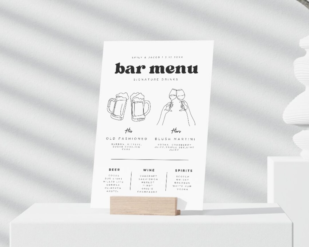 Modern Bar Menu Sign Template, Signature Drinks Canva Menu Sign, His ...