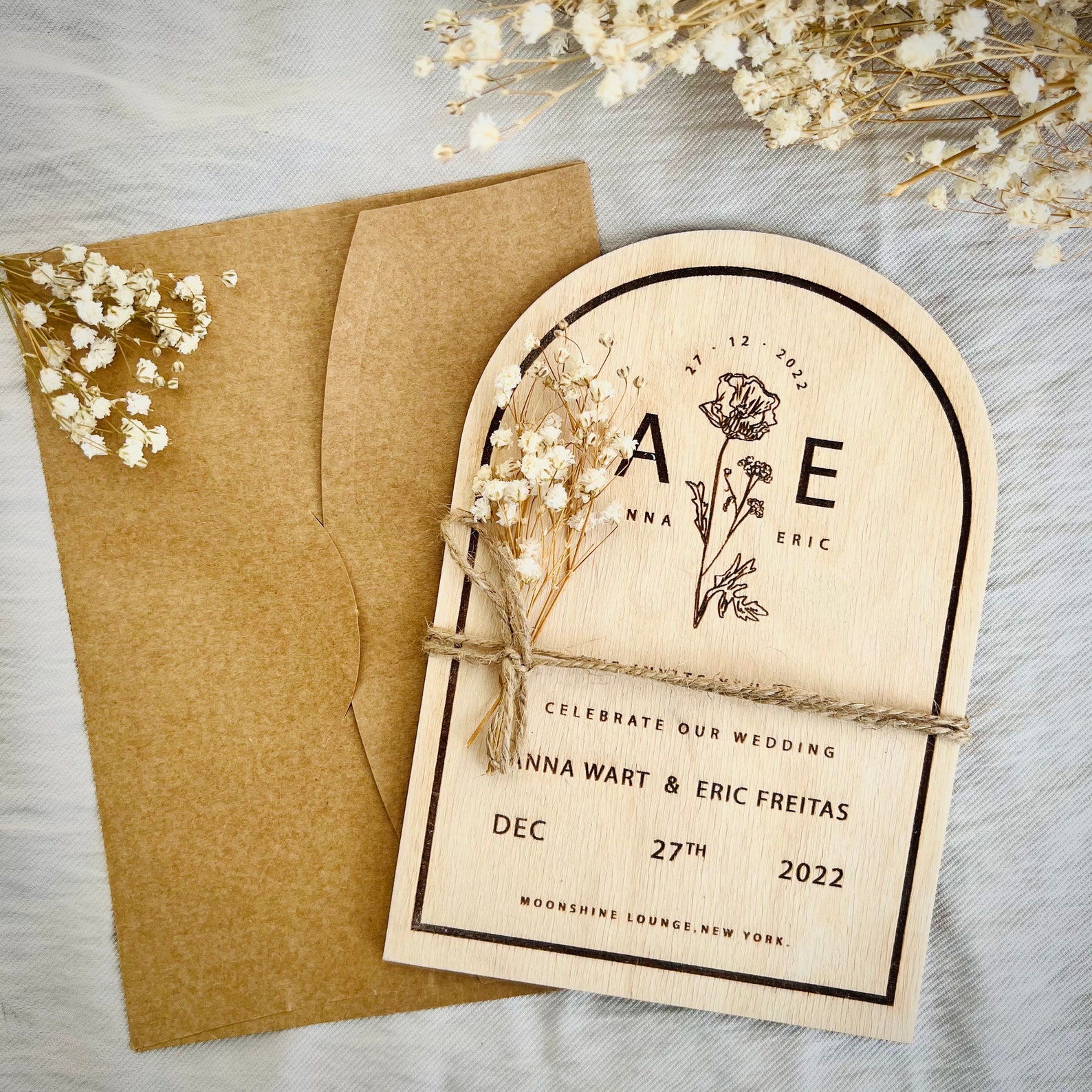 Arch Wooden Invitation Set With Flower, Wooden Luxury Cards Invite ...