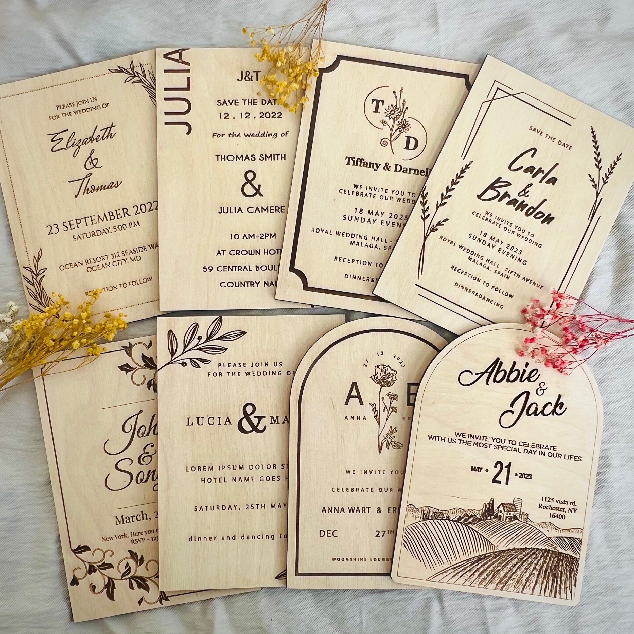 Arch Wooden Invitation Set With Flower, Wooden Luxury Cards Invite ...