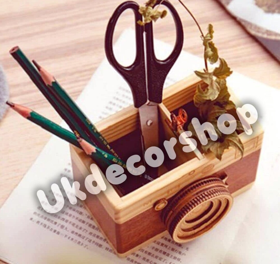 Camera Shaped Wooden Pencil Holder Pen Holder Pen - Etsy