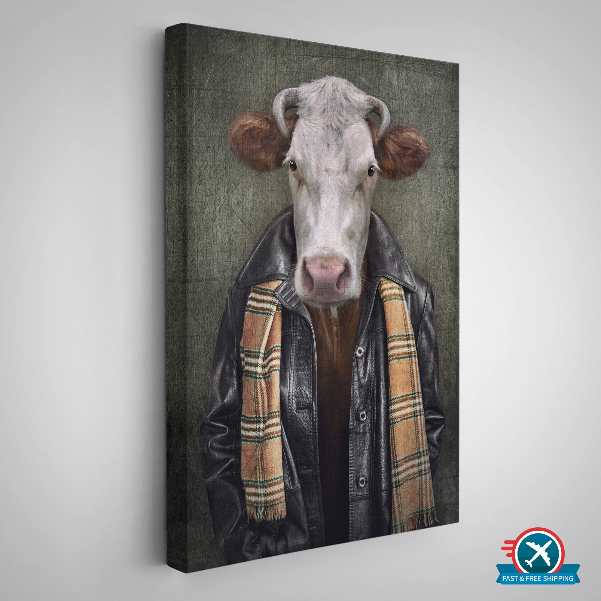Vintage Cow Portrait, Fashion Cow Art, Farmhouse Wall Art, Cow Decor ...