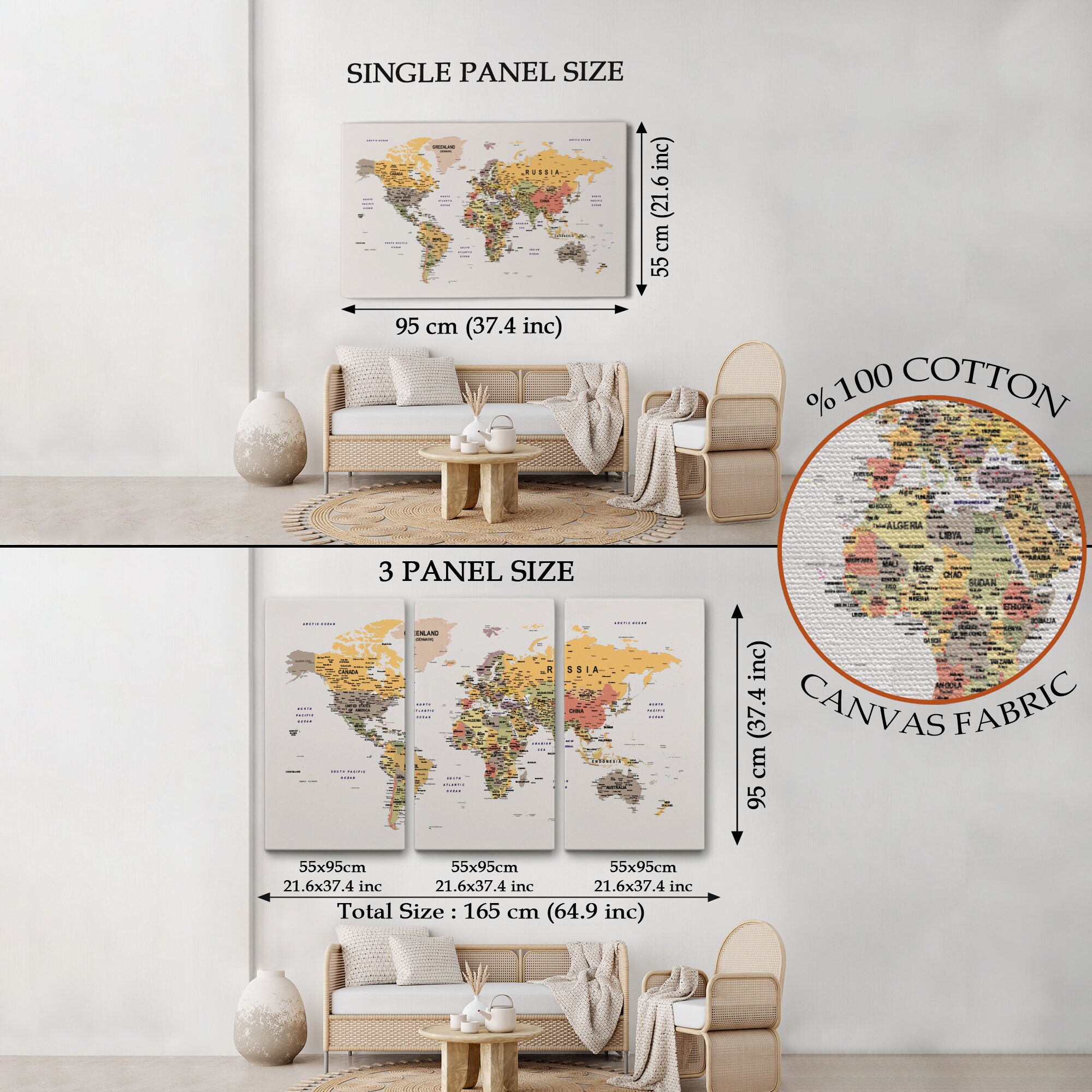 Detailed World Map Poster Large Wall Travelmap Print Detailed Political ...