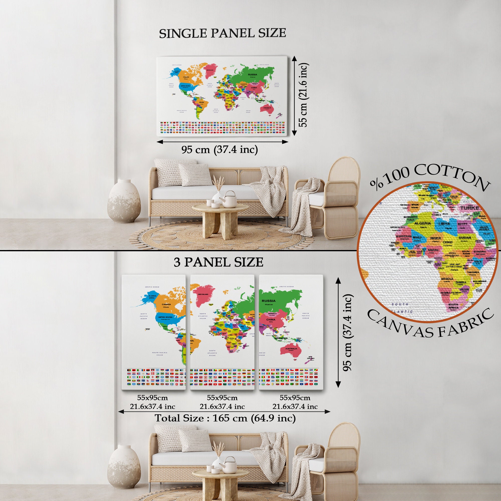 Push Pin World Map With Country Flags, World Map Print With Vibrant ...