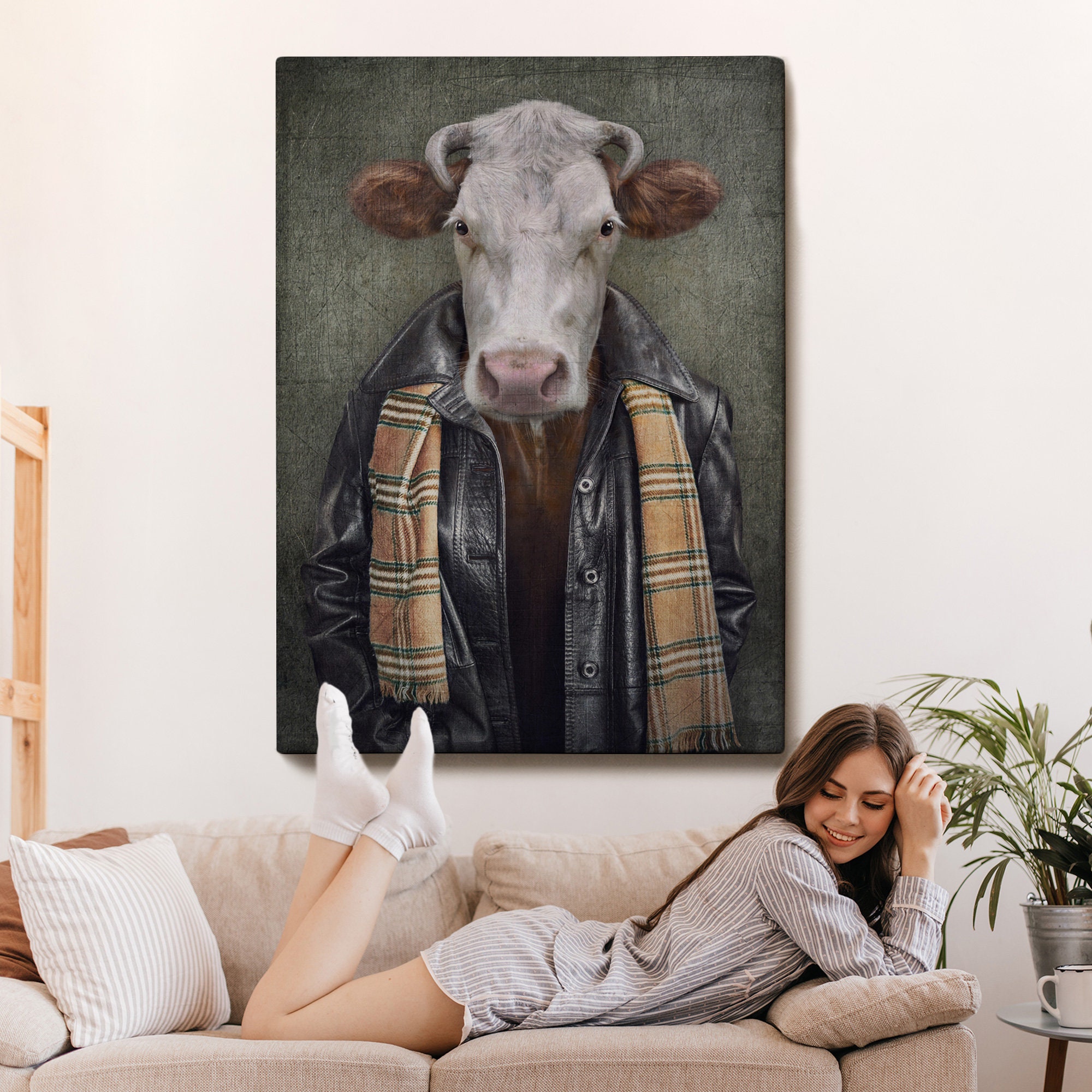 Vintage Cow Portrait, Fashion Cow Art, Farmhouse Wall Art, Cow Decor ...