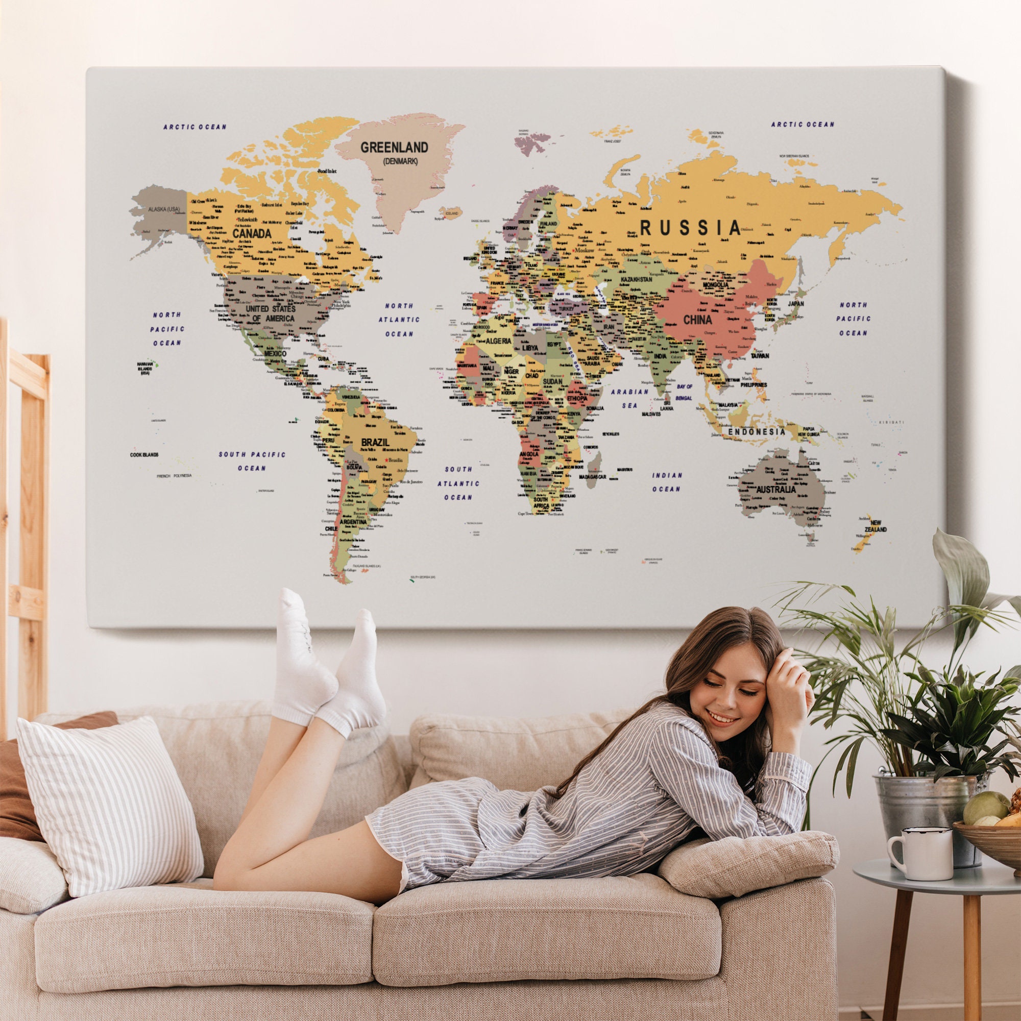 Detailed World Map Poster Large Wall Travelmap Print Detailed Political ...