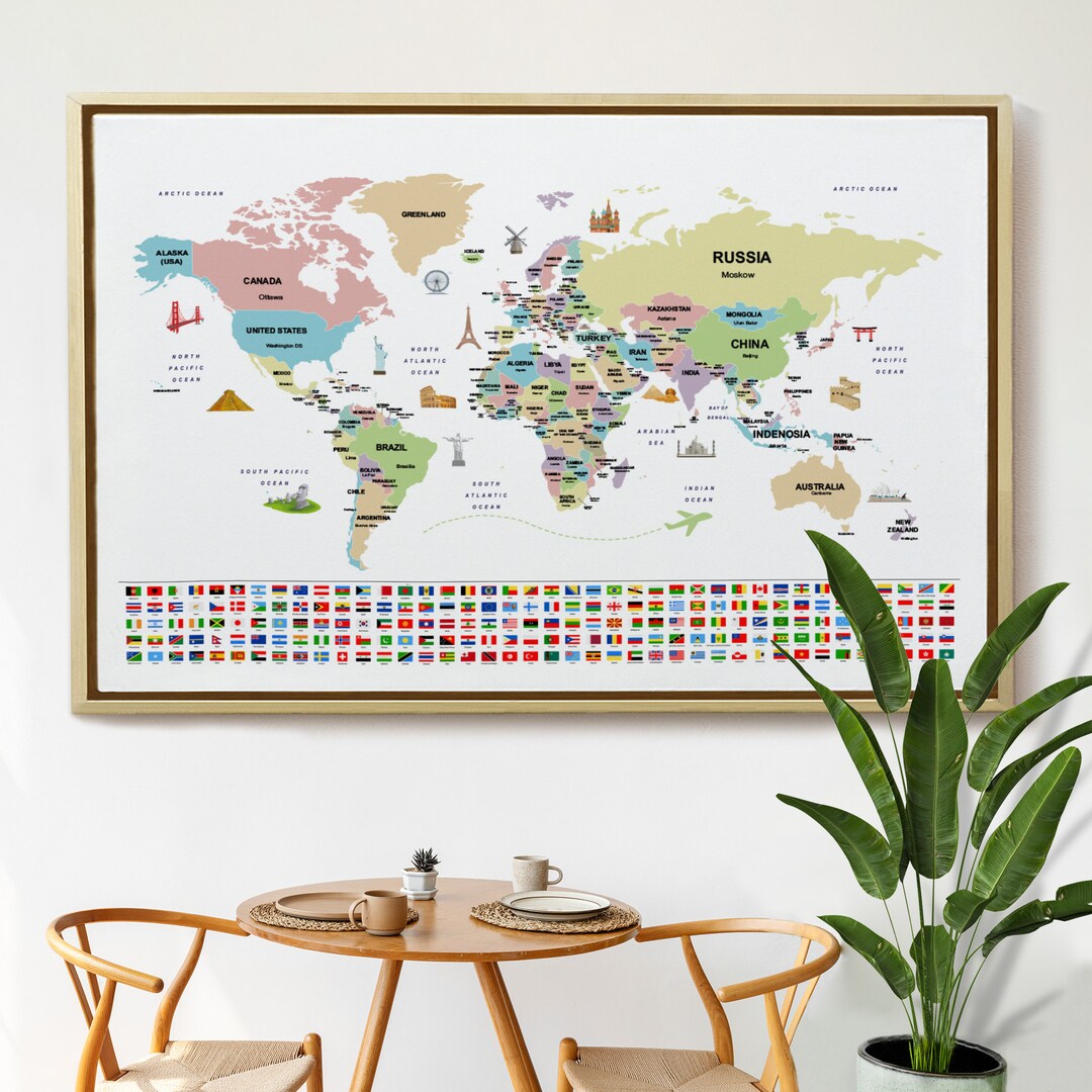 Colorful World Map Print for Kids, Educational World Map,illustrated ...