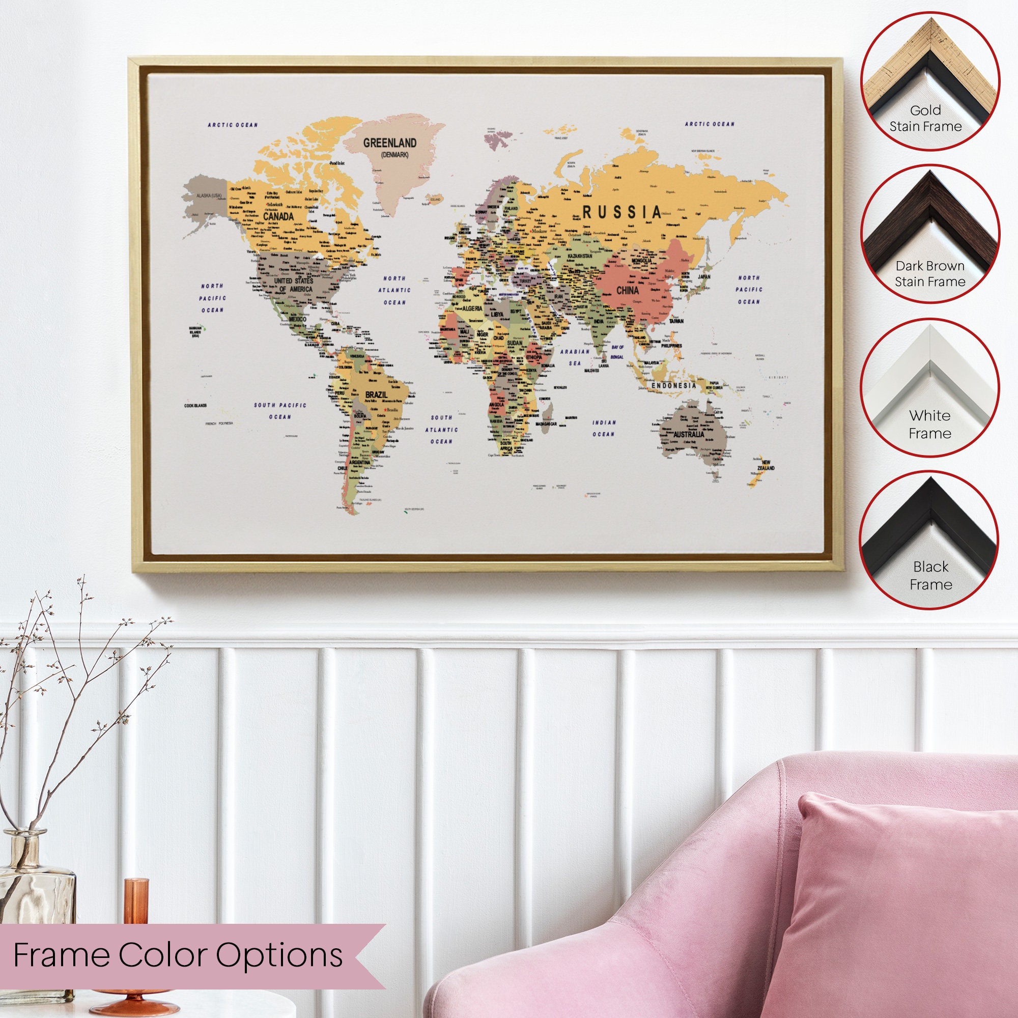 Detailed World Map Poster Large Wall Travelmap Print Detailed Political ...