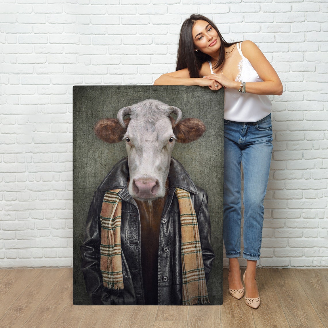 Vintage Cow Portrait, Fashion Cow Art, Farmhouse Wall Art, Cow Decor ...