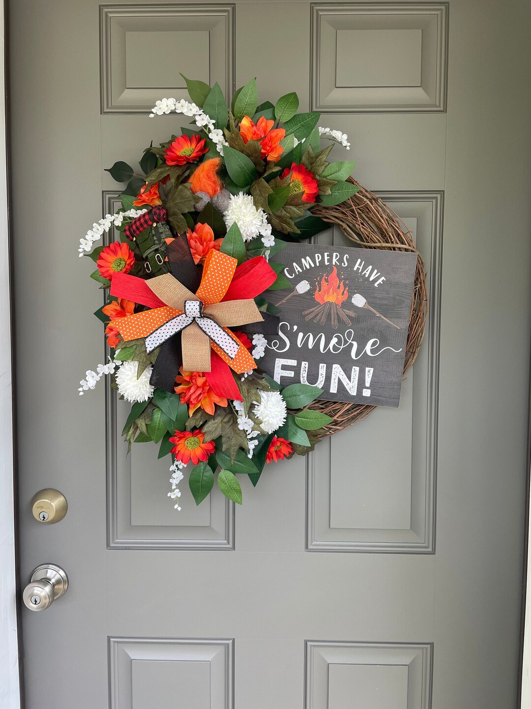 Camping Grapevine Wreath, Smores Camping Decor, Outdoors Decor ...