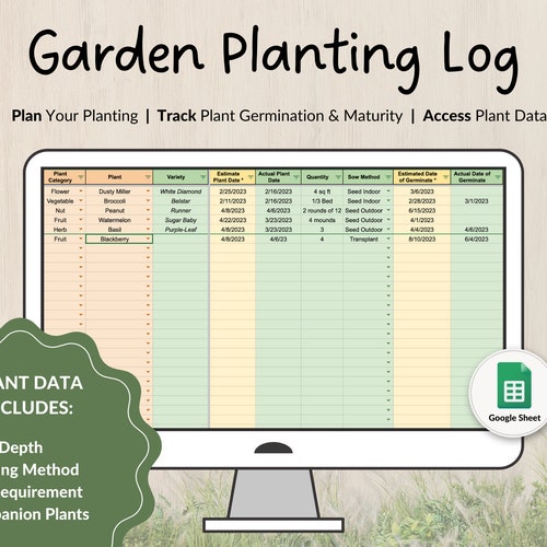 Garden Planner Green Spreadsheet Google Sheets Garden - Etsy