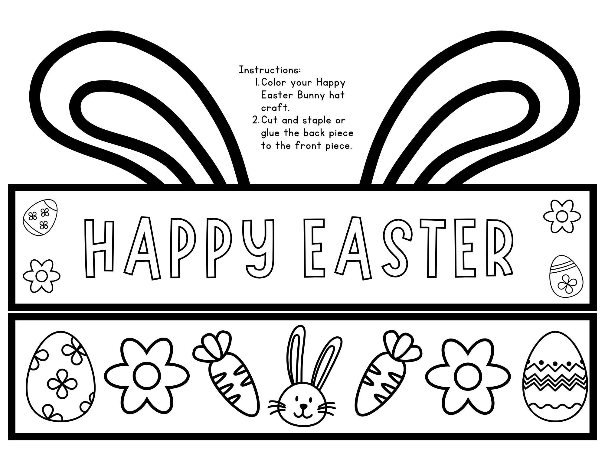 Happy Easter Bunny Hat Printable Craft – DIY Coloring Activity for Kids ...