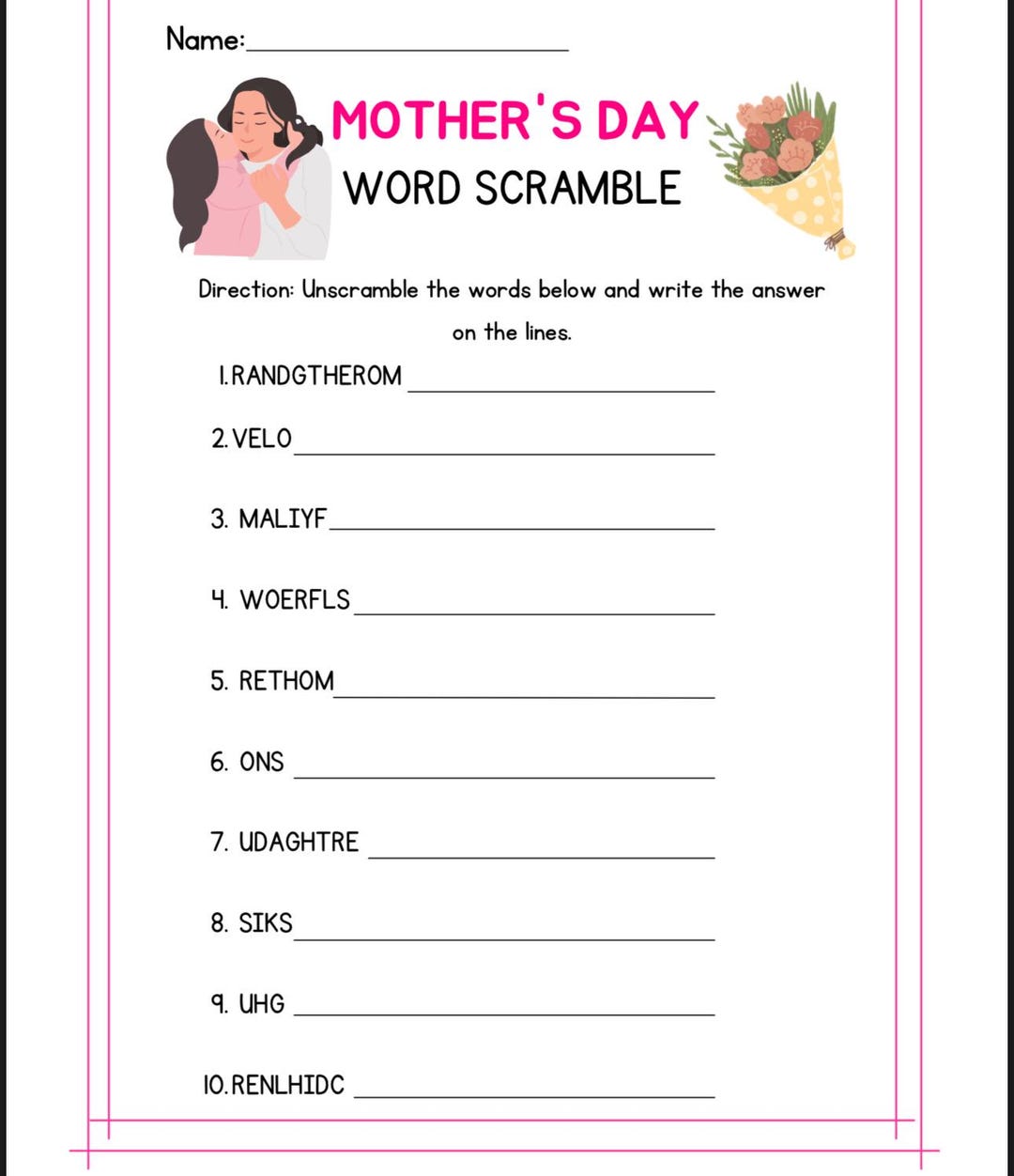 Mother's Day Word Scramble Printable | Fun Kids Activity Sheet | Mother ...