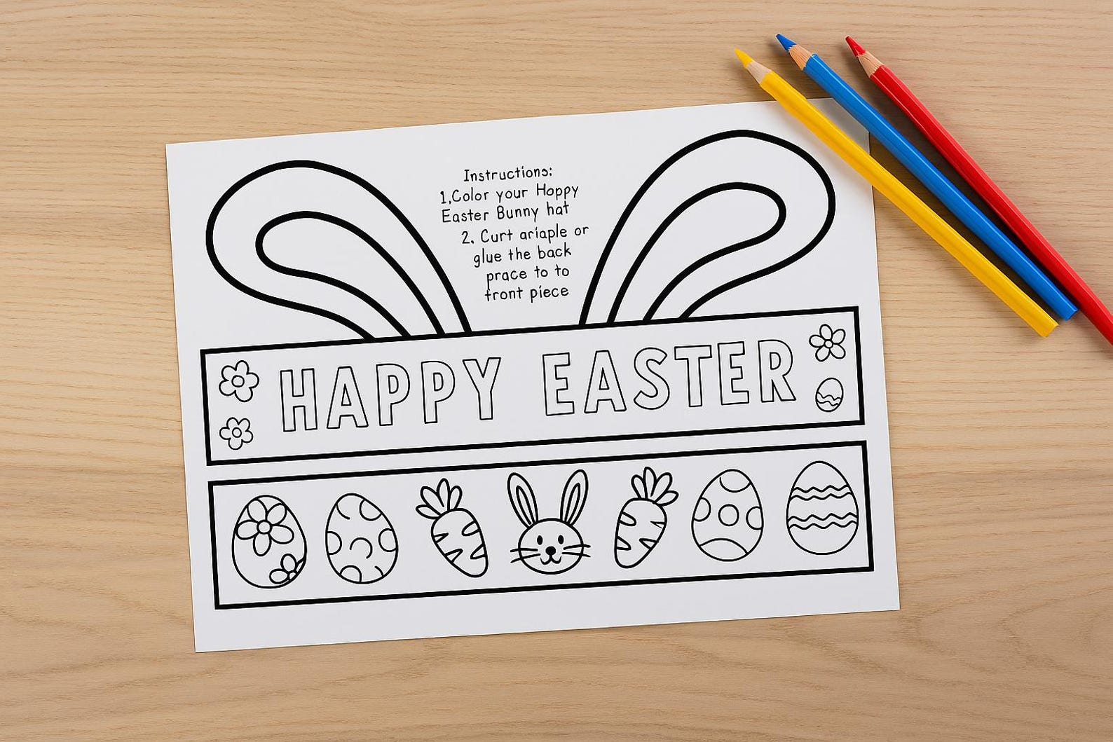 Happy Easter Bunny Hat Printable Craft – DIY Coloring Activity for Kids ...