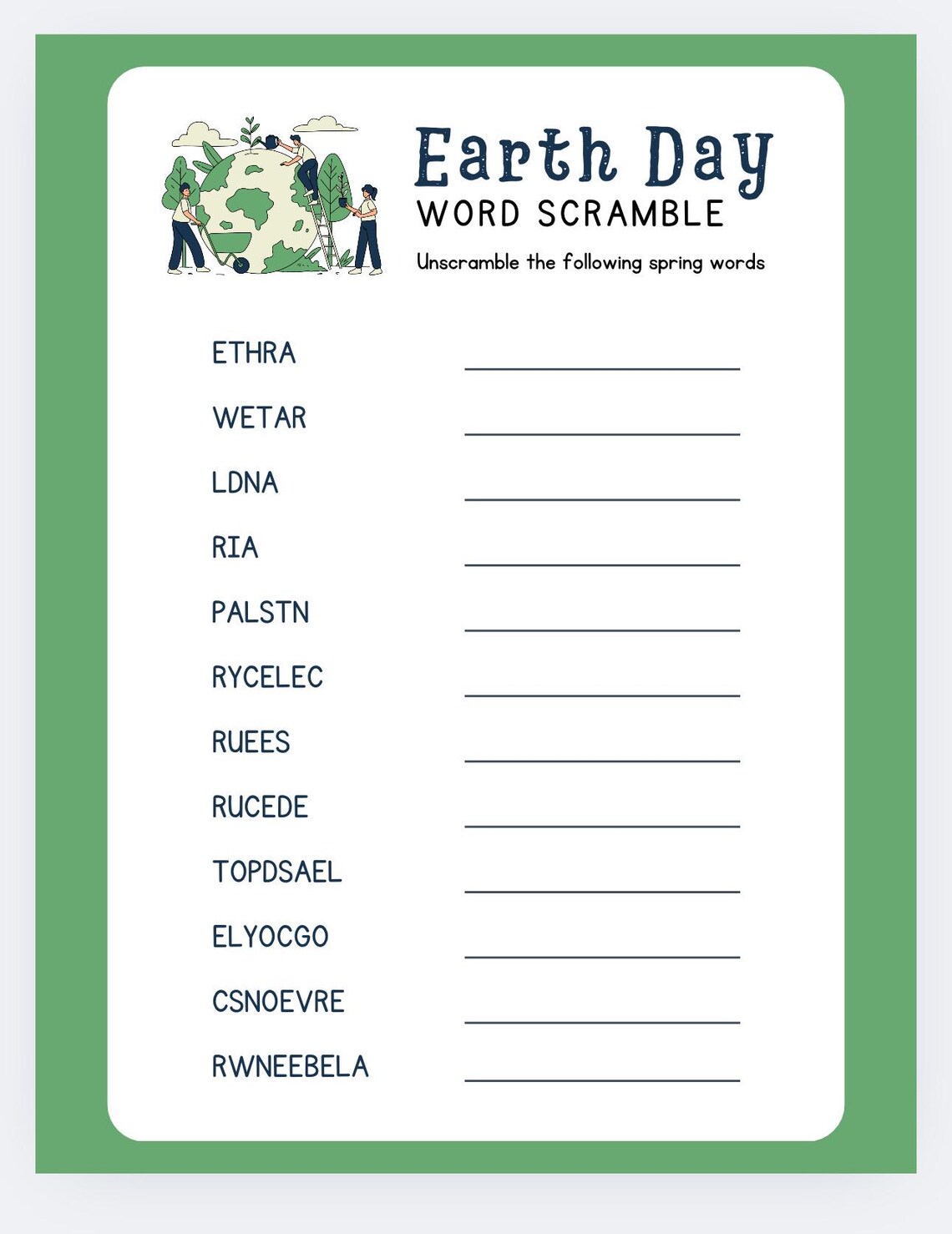 Earth Day Word Scramble - Etsy