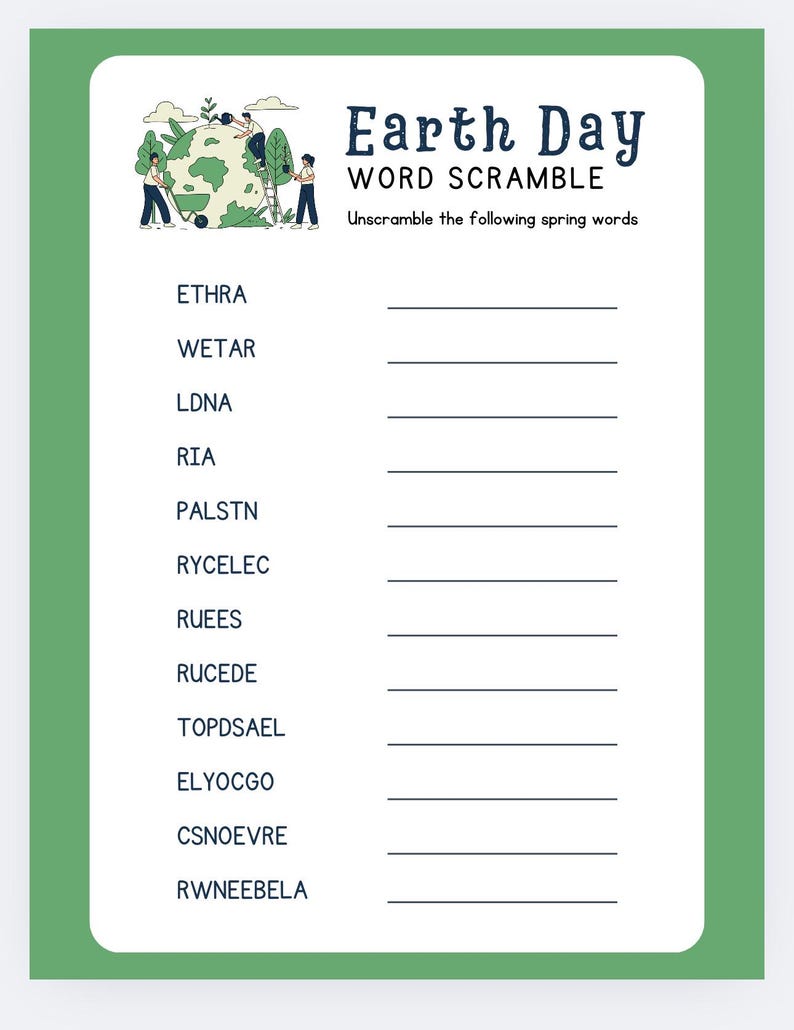 Earth Day Word Scramble - Etsy