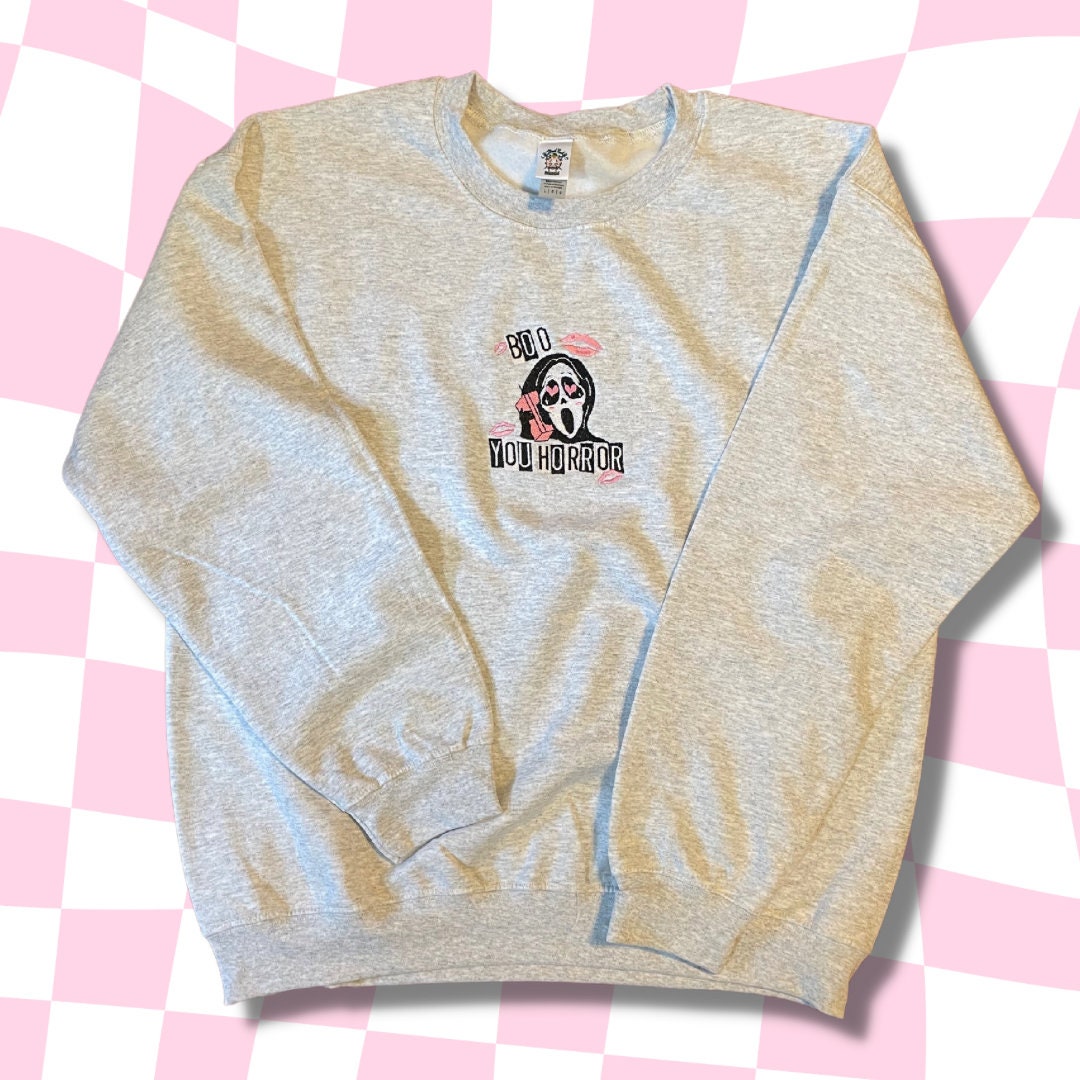 Boo You Horror Ghostface Scream Embroidered Crewneck - Etsy
