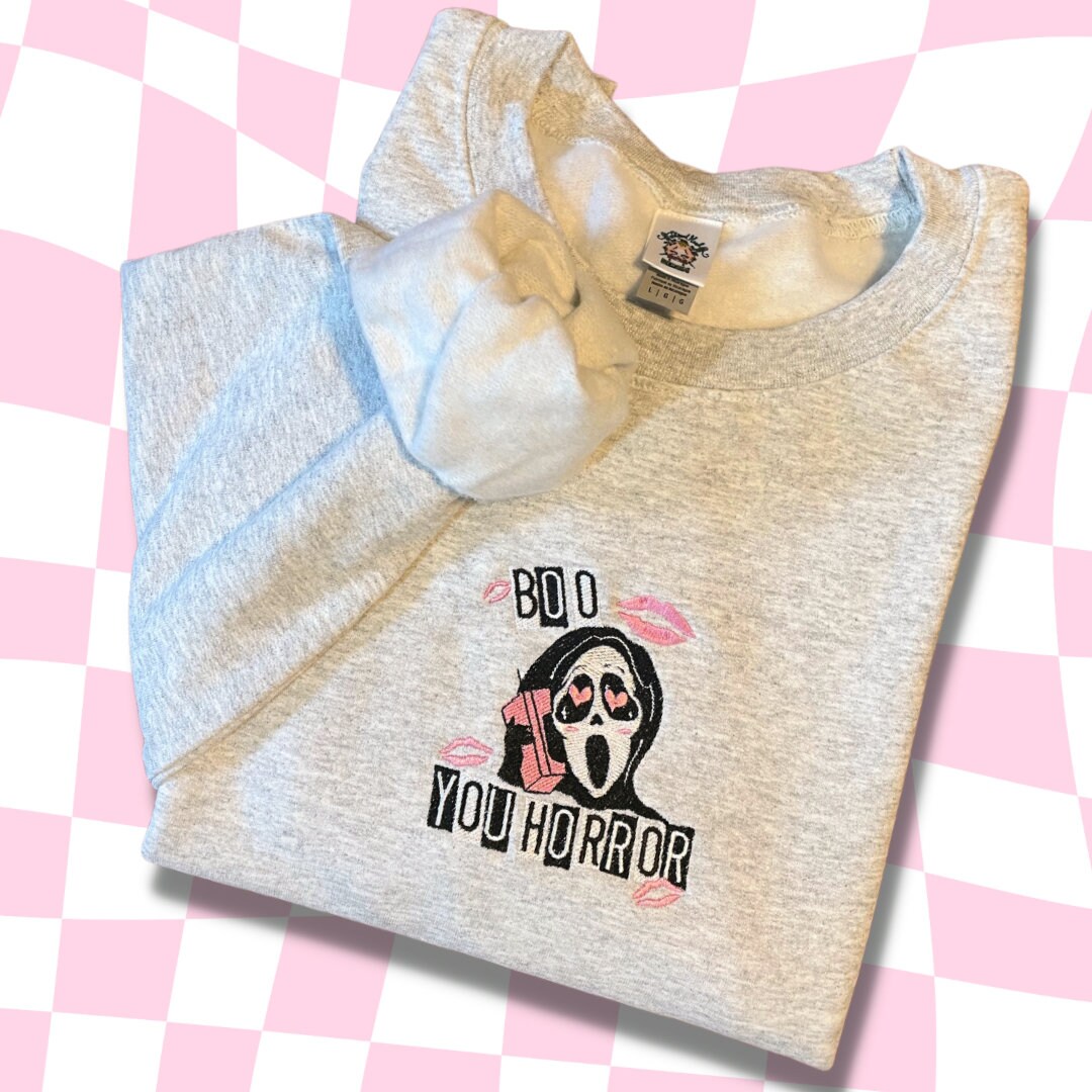 Boo You Horror Ghostface Scream Embroidered Crewneck - Etsy
