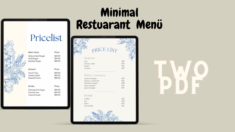 Minimal Restaurant Menu Canva Template Editable Restaurant - Etsy