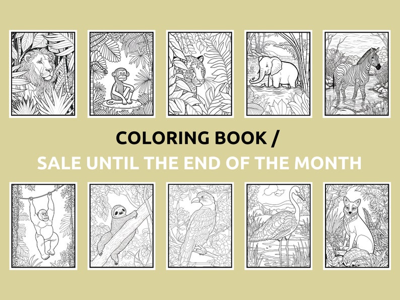 Coloring Book: Jungle Animals Printable PDF With 10 - Etsy