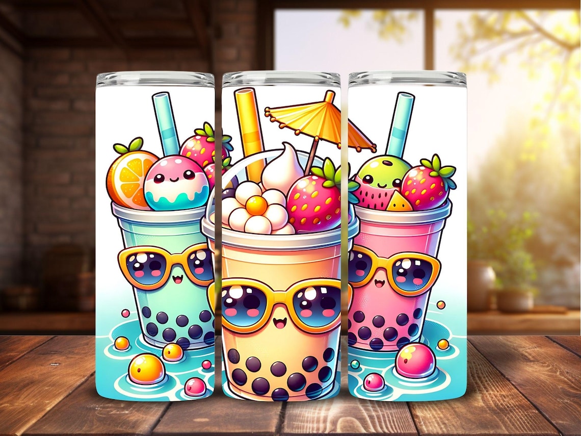 Summer Boba Chill Tumbler Wrap – Kawaii Boba Tea PNG for 20oz Skinny ...