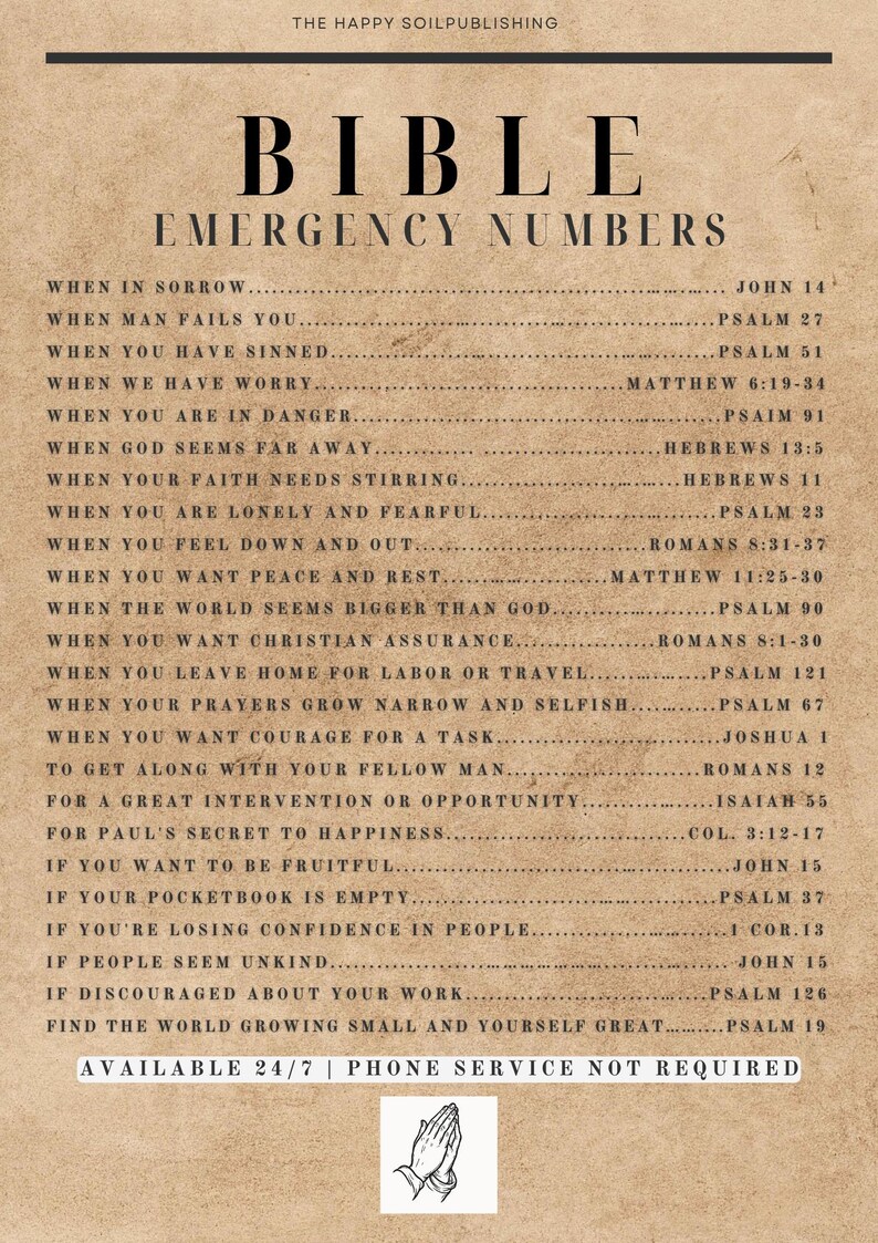 Bible Emergency Numbers Scripture Cheat Sheet (digital Download) - Etsy