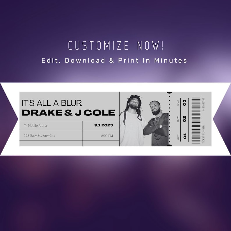 Its All A Blur Customizable Concert Ticket Drake Concert Ticket Drake ...