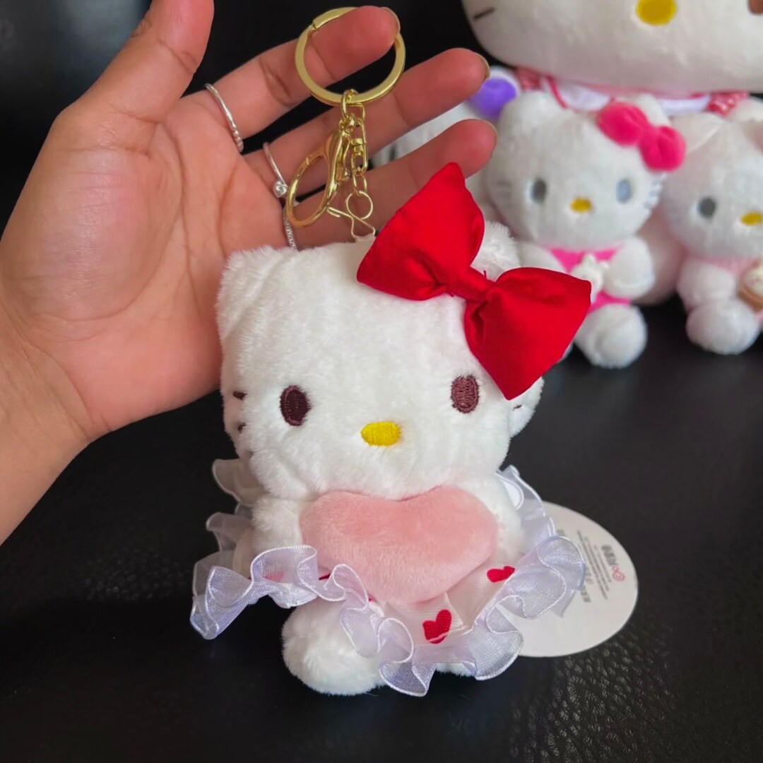 15cm Valentines Hello Kitty Keychain, Heart Plush Dangler, Strawberry ...