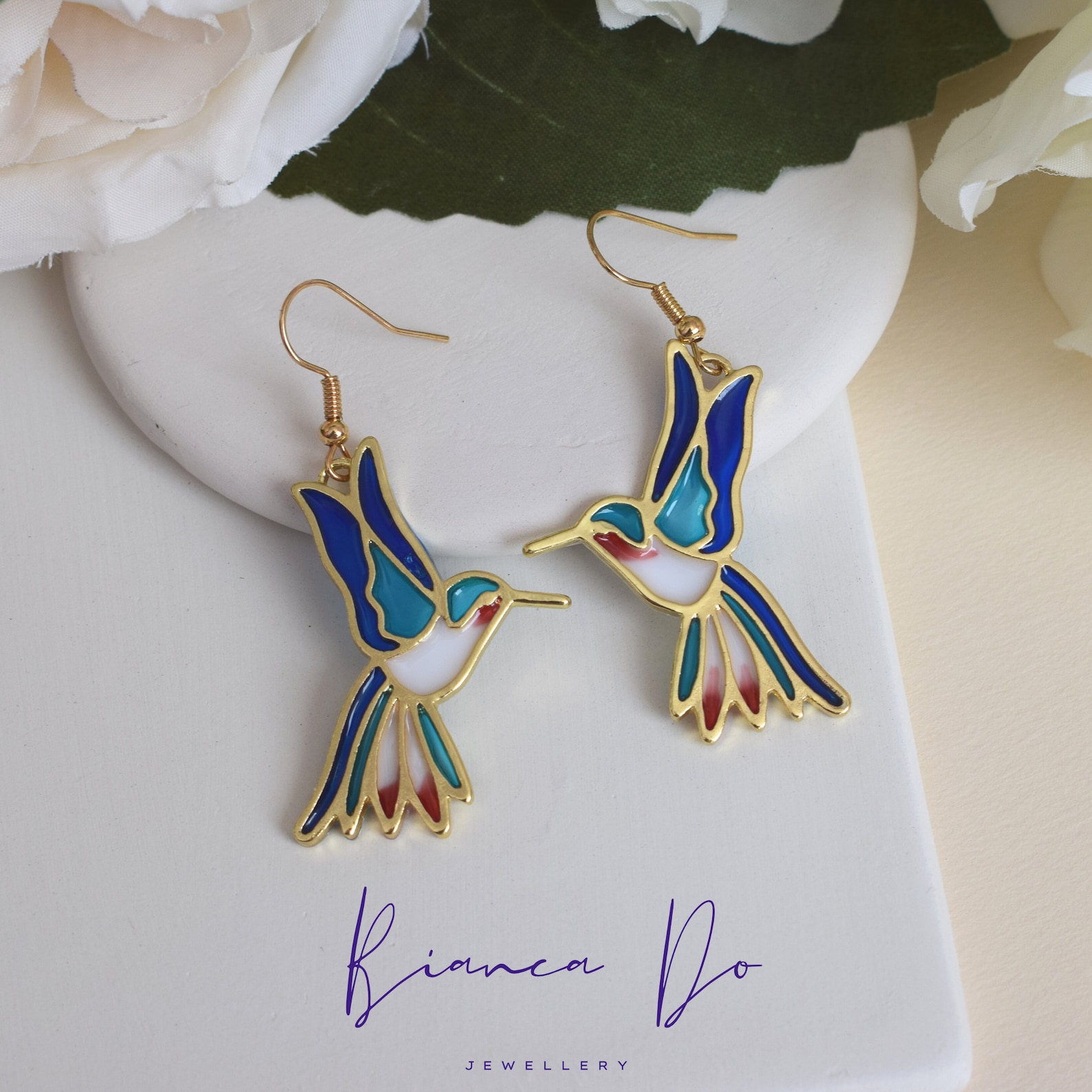 Golden Hummingbird Drop Earrings, Bird Earrings, Hummingbird Jewelry ...