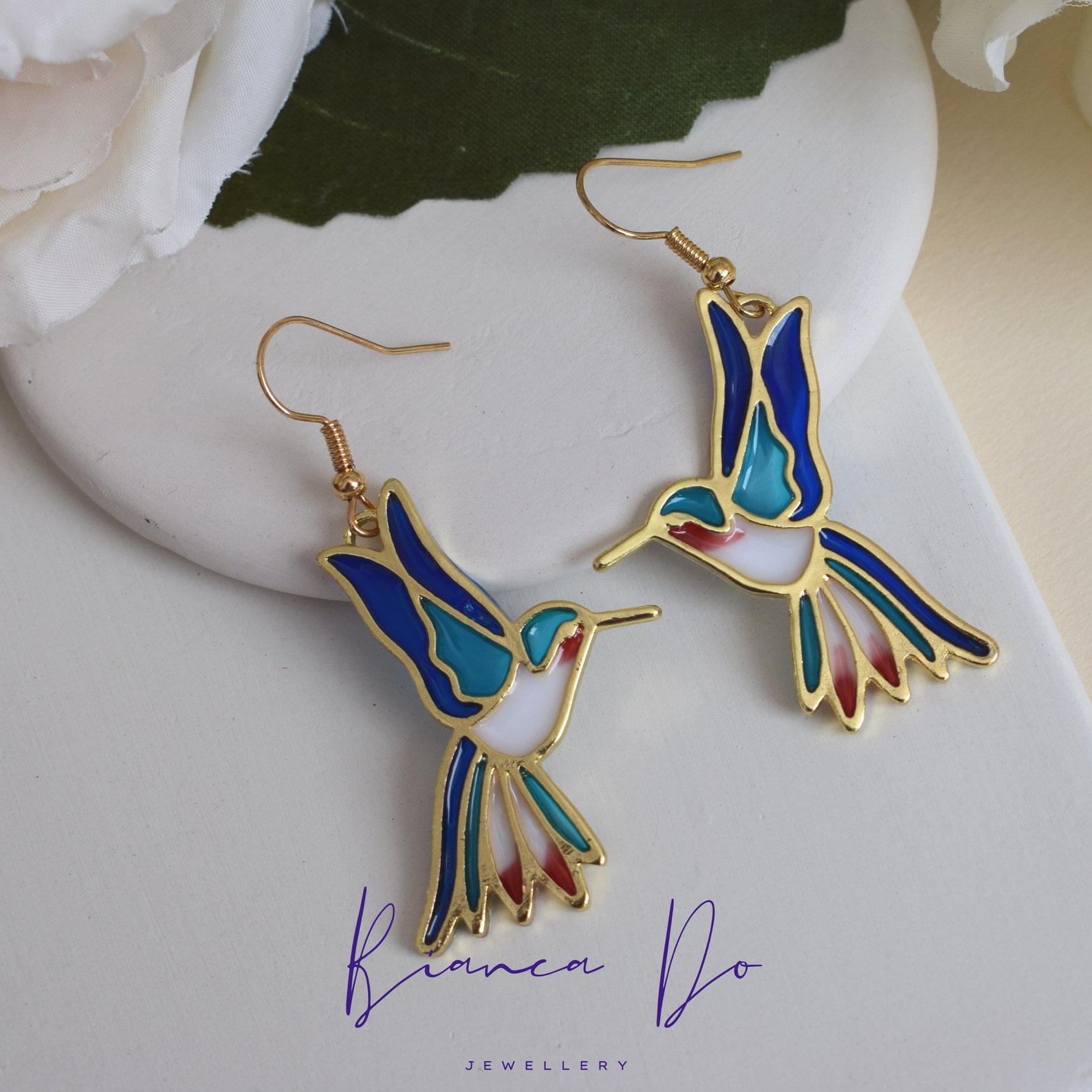 Golden Hummingbird Drop Earrings, Bird Earrings, Hummingbird Jewelry ...