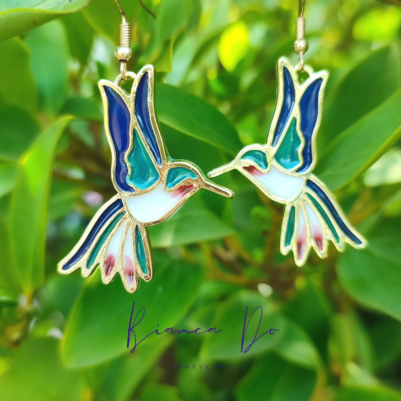 Golden Hummingbird Drop Earrings, Bird Earrings, Hummingbird Jewelry ...