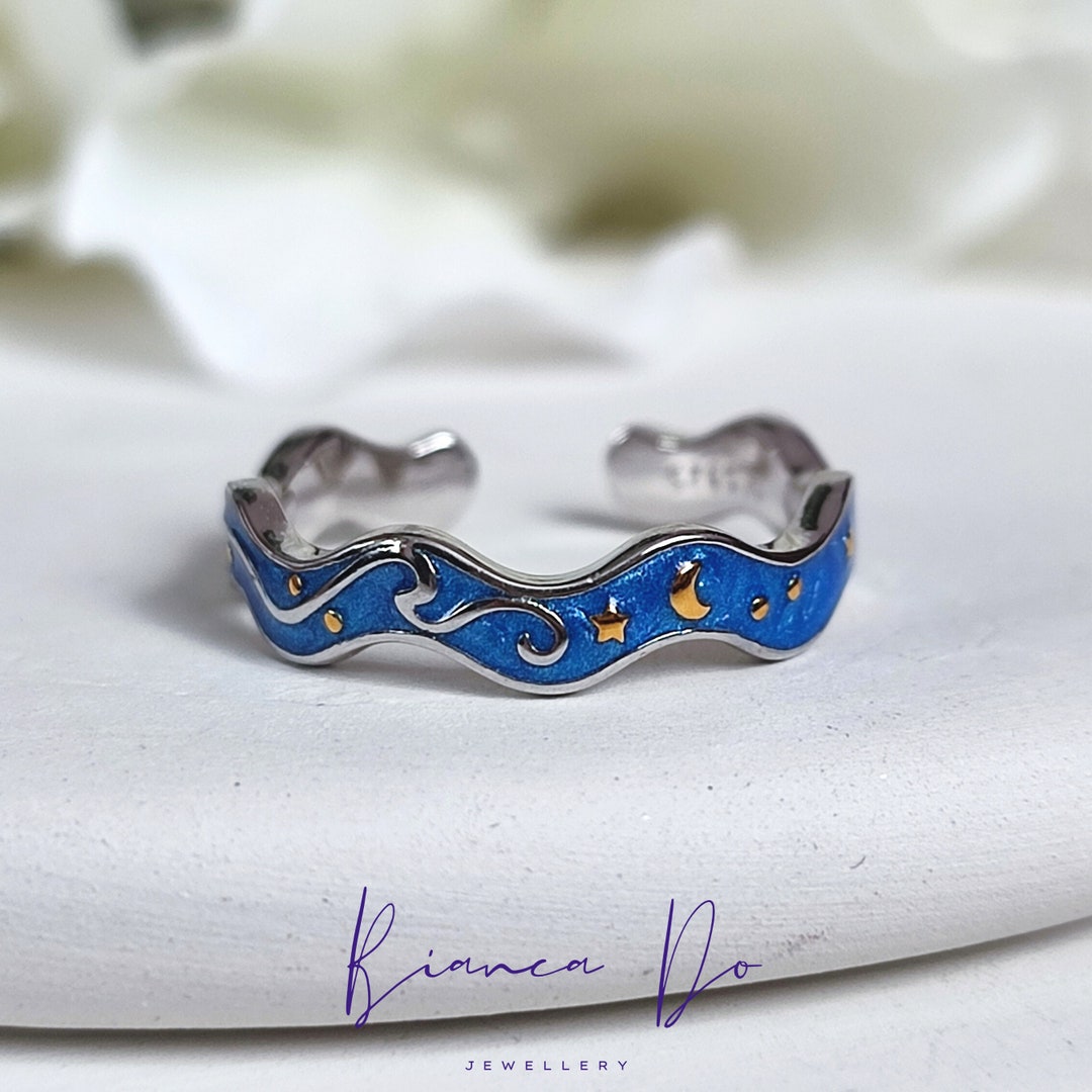 Starry Night Sterling Silver Adjustable Ring, Nature Lover, Little ...