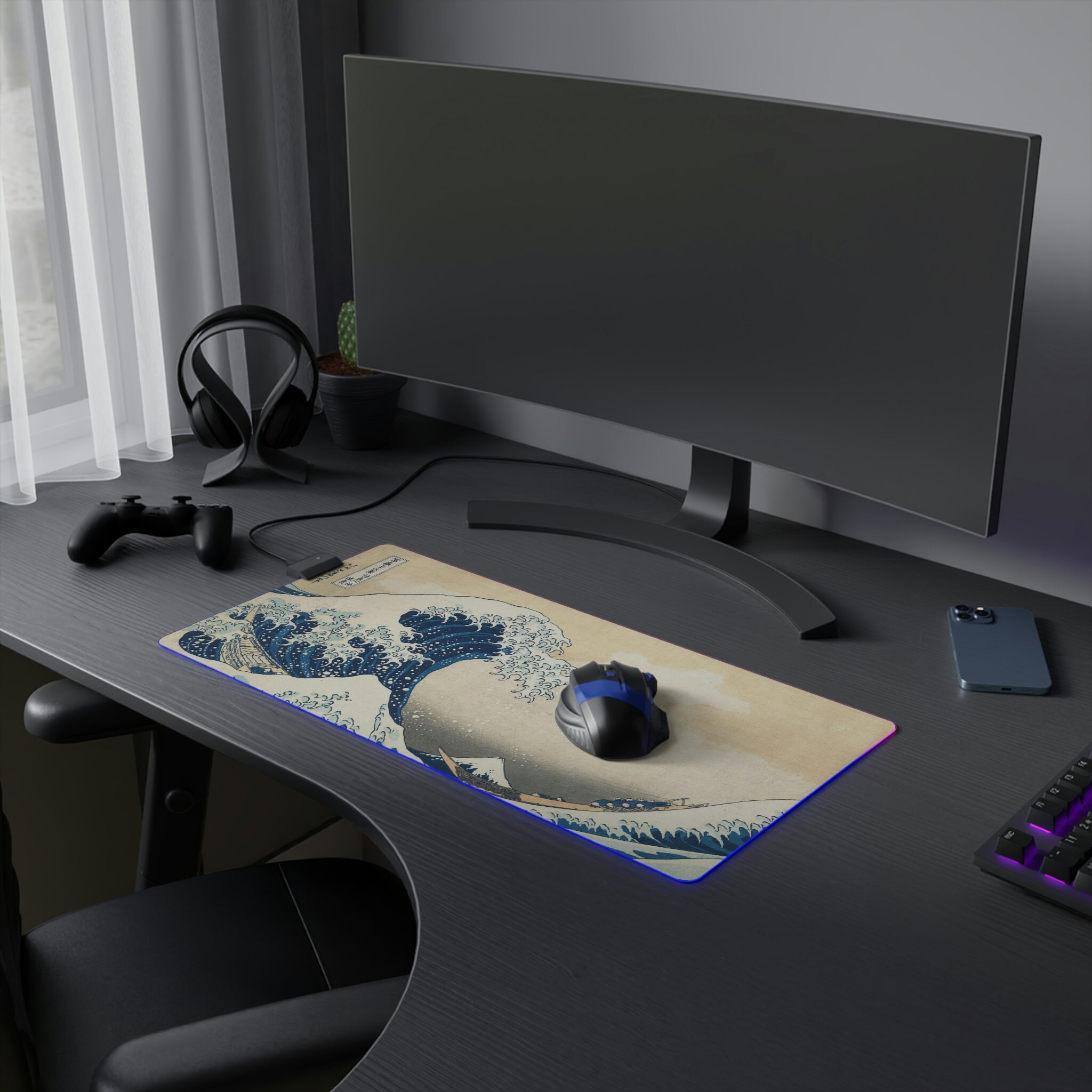 The Great Wave LED Gaming Mouse Pad - Etsy