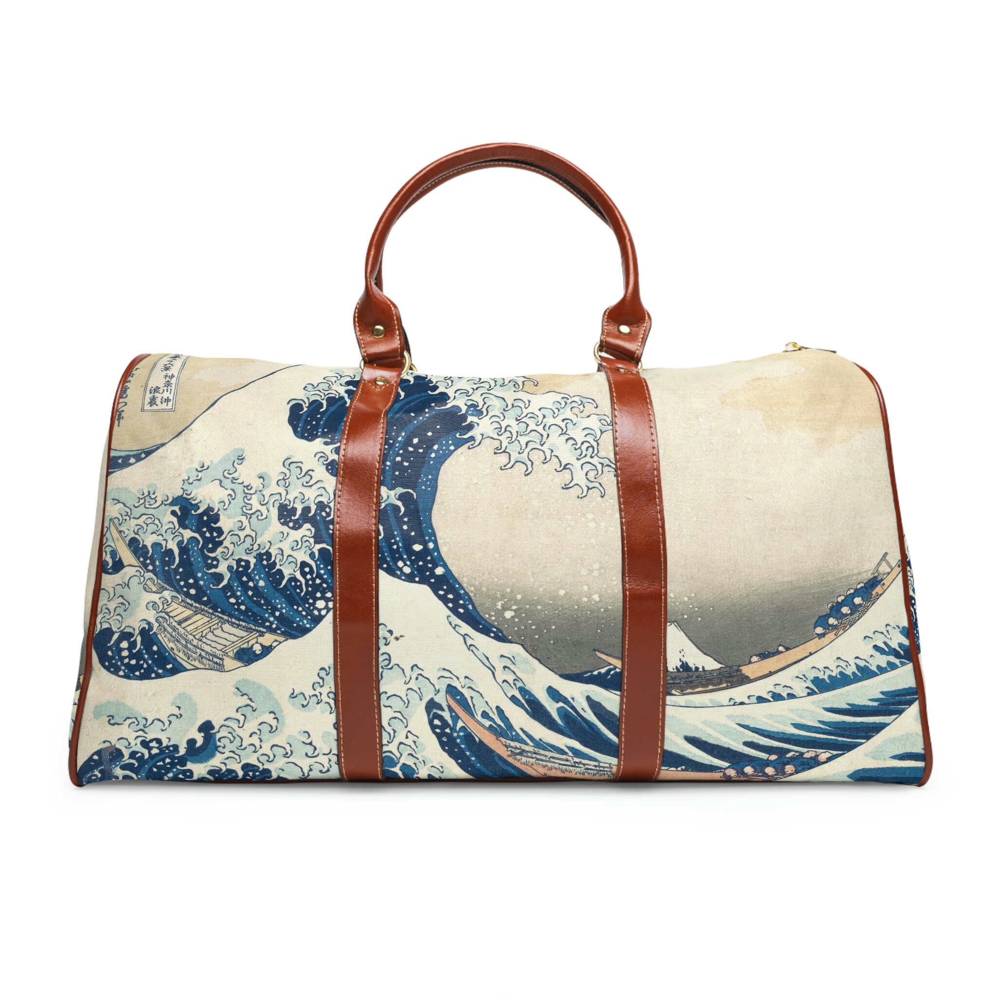 The Great Wave Waterproof Travel Bag With Brown Trim - Etsy