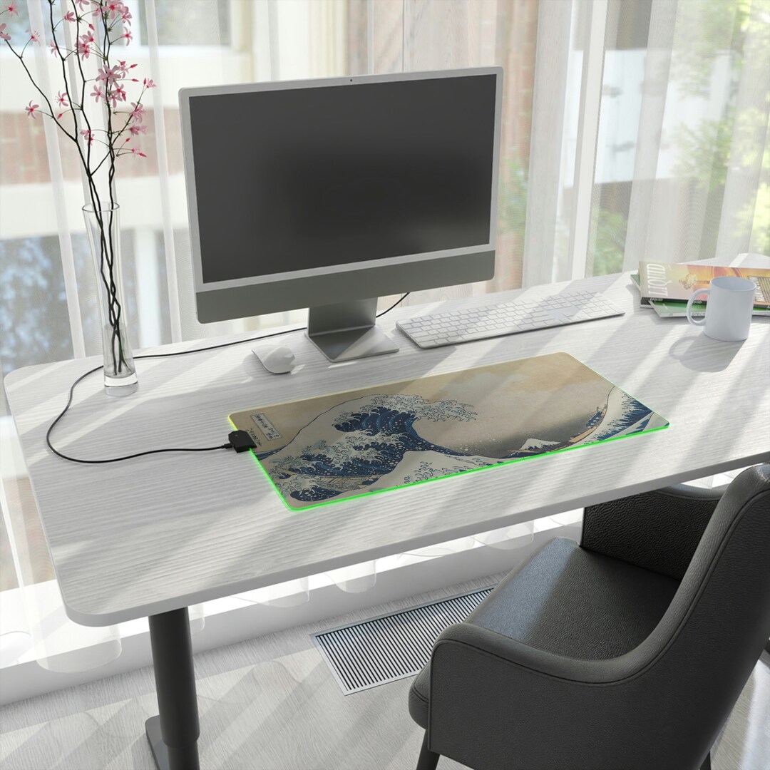 The Great Wave LED Gaming Mouse Pad - Etsy