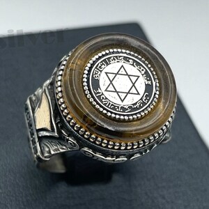 The Seal of Solomon Ring, 925 Sterling Silver Men's Ring, Moon and Star, the Grand Pentacle ...