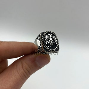 Solid 925 Sterling Silver Double Head Seljuk Eagle Men's and Women's ...